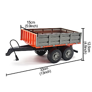 Dollox Tipping Trailer Accessory with Hitch for RC Farm Tractor Toy Car 1/16 Scale Construction Farmer Truck 2.4G Remote Control Engineering Vehicle Toys for Kids