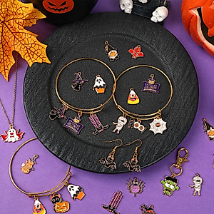 MARFOREVER 40 Pcs/20 Pairs Halloween Charms, Enamel Halloween Charms Bulk Pumpkin Bat Skeleton Witch Spider Candy Charm Pendants for Jewelry Bracelet Necklace Making