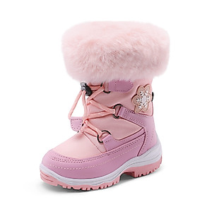 DREAM PAIRS Girls Toddler Snow Boots Slip Resistant Faux Fur Lined Mid Calf Little Kids Winter Shoes,Size 5 Toddler,Pink,SDSB2221K