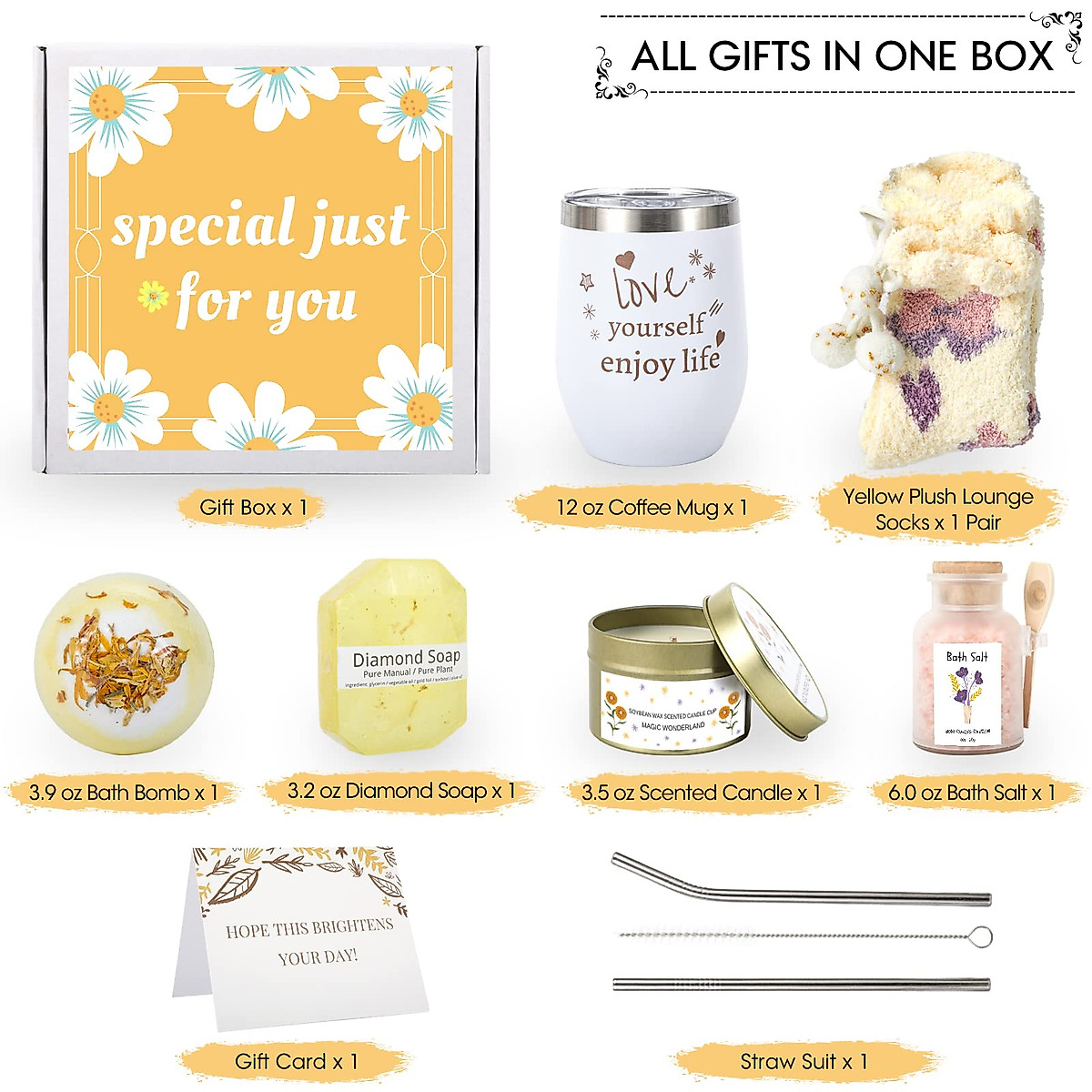 Gifts for Women, Birthday Gifts for Women, Unique Gift Ideas for Mom from Daughter, Gifts for Friends Female, 30th 40th 50th Happy Birthday Gift Basket for Women, Thank You Gift for Women (Yellow)