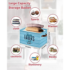 Storage Bin Foldable Storage Basket Happy Father's Day Bow Tie Blue Stripes,Large Storage Bins Handles Storage Baskets for Organizing,Farm Gradient Wood Grain Collapsible Storage Cubes Organizer 25L