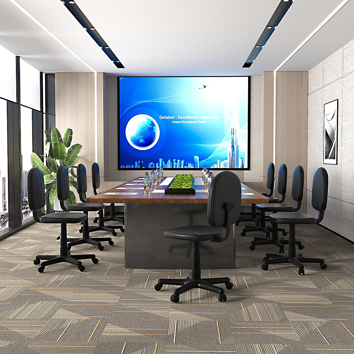 VECELO Small Desk Chair Set of 2, Home Office Chairs Low-Backrest Armless Cushion Seat PU Leather with Adjustable Height 360°Quiet Swivels for Home Office,Black