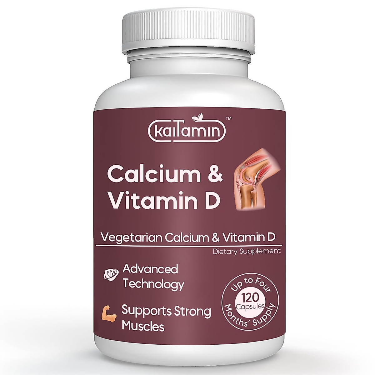 Kaitamin Calcium & Vitamin D3 Vegetarian Joint Support | 4 Months Supply Non-GMO Muscle, Bone, and Joint Support | 120 Tablet-One Tablet Per Day