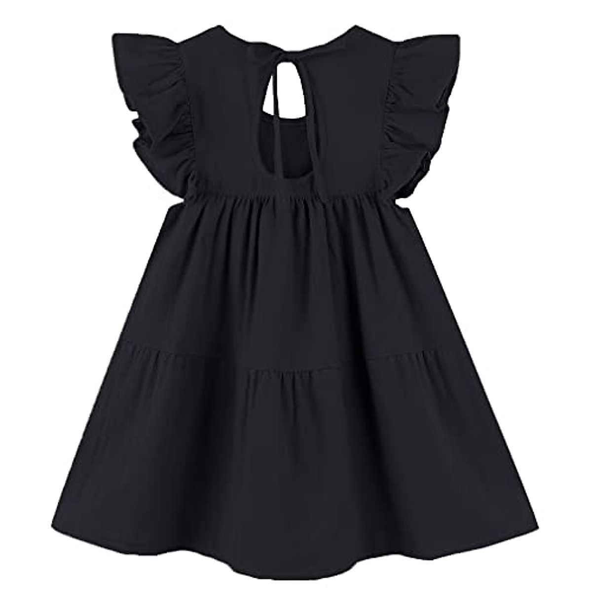 RJXDLT Toddler Dress Baby Girls Cotton Linen Ruffle Sleeve Tiered Swing Casual Summer Boho Dresses 379 Black 80
