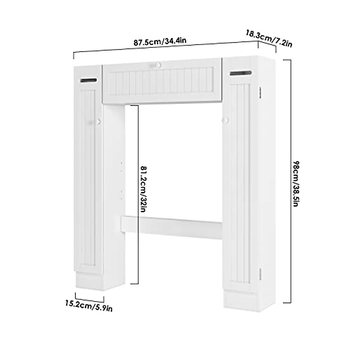 Over-The-Toilet Storage Cabinet with 2 Side Doors, Freestanding Toilet Cabinet Organizer with Adjustable Shelves & Paper Holder, Bathroom Space Saver with Pull-Down Door, Toilet Rack, White