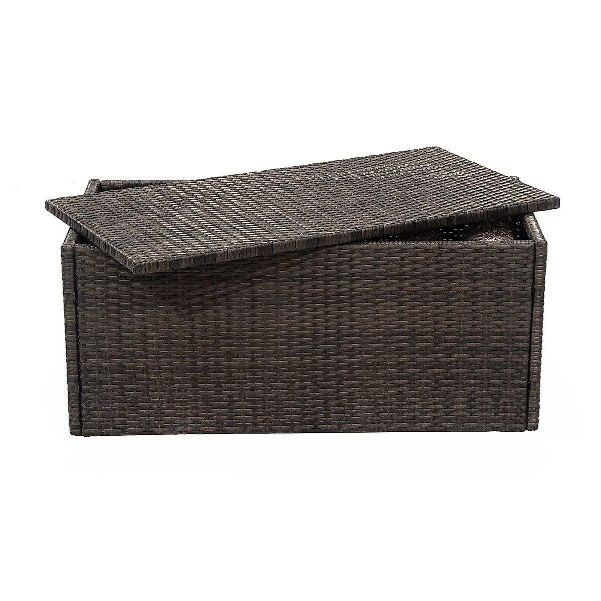 D&F Design Jackson Indoor & Outdoor PE Wicker Coffee Table with Storage, Patio Resin Rattan for Furniture Covers, Pillow, Toys and Gardening Tools Grey (Brownish Grey)