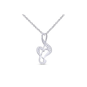 Jewel Zone US White Natural Diamond Music Note Heart Pendant Necklace in 14k White Gold Over Sterling Silver (0.1 Ct)