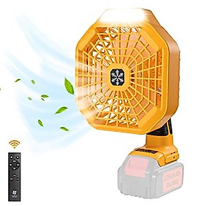 FLAGPOWER Portable Camping Fan Cordless Jobsite Fan Compatible with Dewalt 14.4-20V Li-Ion Battery USB Floor Fan Industrial fan with 3 Speeds, LED Brightness, 3H Timer 110°Rotation for Indoor Outdoors