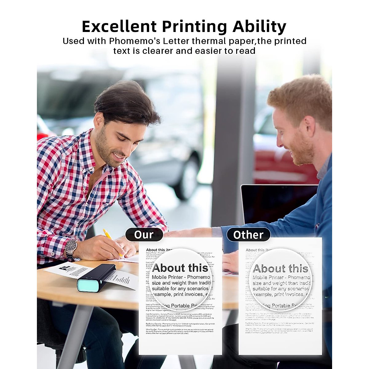 Phomemo Portable Printer - Wireless & US Letter Folding Thermal Paper Size 8.5" x 11",100 Sheets & Case, Inkless Thermal Compact Printer, Compatible with Android and iOS Phone & Laptop heat transfer p