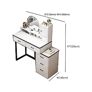 KWOKING Makeup Vanity Desk Table with 5 Drawers & LED Dimmable Mirror Dressing Table Bedroom Makeup Table Storage Cabinet Integrated Dresser White 16" D x 31.5" W x 47" H