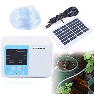 Automatic Drip Irrigation Pump Set, Self Watering System with Solar Energy USB Charging and Dual Pump Independent Timing for Plant Drip Irrigation for Potted Plants Flower Vegetables