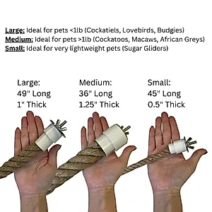 52 Inch Natural Rope (Large) - Flexible Bendable Climbing Rope Perch Cage Accessory Toy - Sugar Gliders, Squirrels, Degus, Marmosets, Monkeys, Parrots, Birds, Rats & Other Small Pets