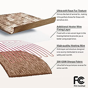 EHEYCIGA Heated Blanket Electric Throw Twin - Heating Blanket with 5 Heating Levels & 10 Hours Auto Off, Soft Cozy Sherpa Washable Electric Throw with Fast Heating, 62 x 84 Inches, Camel