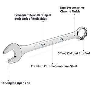24-Piece All-Purpose Master Combination Wrench Set with Roll-up Pouch | SAE 1/4” to 1”, Metric 8mm to 24mm | Perfect for General Household, Garage, College Dormitory, Car Emergency, Boat and Much More