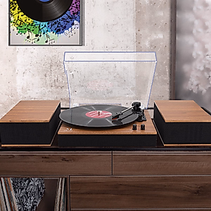 MPK Bluetooth Record Player,Turntable HiFi System with Bookshelf Speakers, 3-Speed Belt-Drive Vinyl Turntable for Vinyl Records with Wireless Playback and Auto-Stop,Yellow Wood