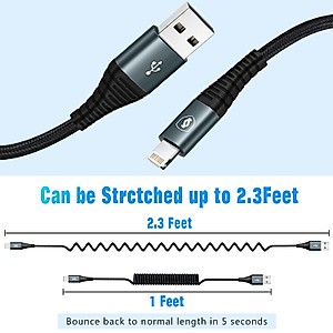 JUKEKUL Coiled Lightning Cable 3ft Nylon Braided, iPhone Charger Fast Charging for Car [Apple MFi Certified], Compatible with iPhone14/13/12/11 Pro Max/XS MAX/XR/XS/X/8/7/Plus/6S iPad/iPod-2Pack