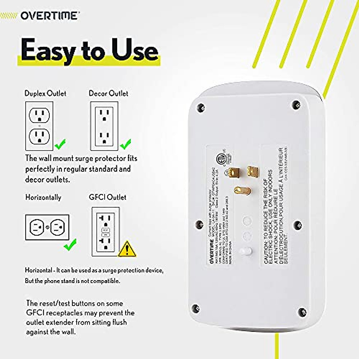 6 Outlet Extending Surge Protector, Multi Outlet Extender Wall Adapter with 4 USB Fast Charging Ports, 6 AC Outlets, Phone Mount, 1200J Surge Protection, ETL Certified (2-Pack, White)