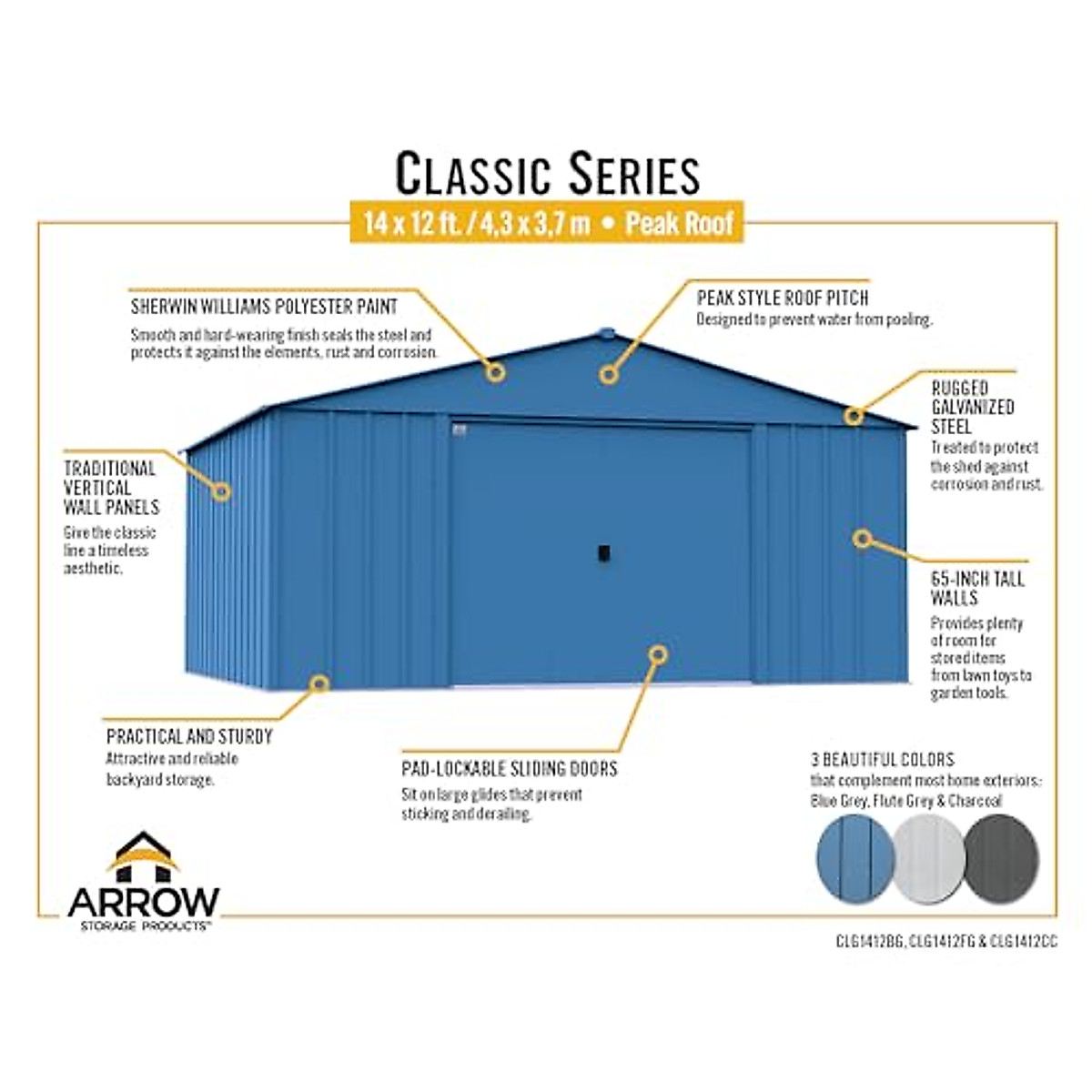 Arrow Classic Metal Shed, 14 x 12, Charcoal