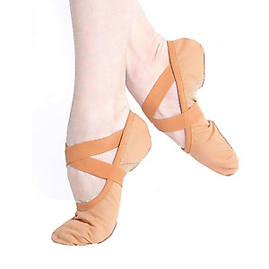 Daydance Brown Women Ballet Shoes Elastic Canvas Split Sole Dance Slippers for Adult