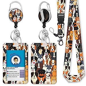 Immaturus Puppy Dogs Lanyards for Id Badges, Cute ID Badge Holder with Breakaway Lanyard, Lanyards for women with Badge Reel Retractable Heavy Duty, Animal ID Card Holder Teacher Doctor Office Gift