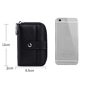 SEADEAR Multifunctional Wallet, Genuine Leather Zipper Coin Purse Mini Coin Purse Key Pocket Card Holder Men Women Id Bag Credit Cards Holder Redpink