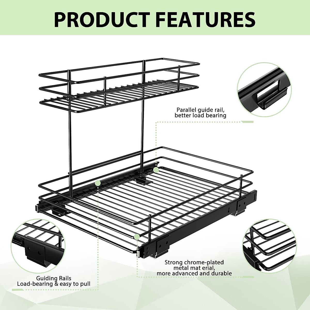 AHNR Pull Out Cabinet Organizer, 2 Tier Under Kitchen Sink Organizers and Storage Cabinet Slide Out Shelves, Pull Out Drawers for Kitchen Cabinets - 12.6W x 16.5D x 13H, Black