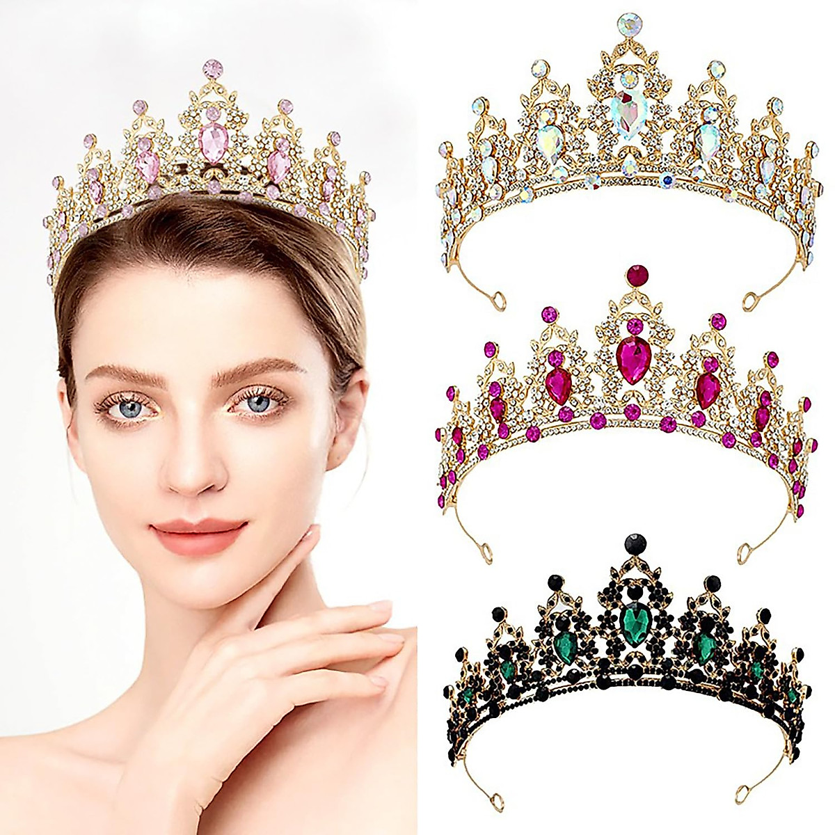 Tiara for Women, Crown and Tiara for Girl Princess, Bride Wedding Happy Birthday Halloween Cosplay Hair Accessories Decorations (Silver)