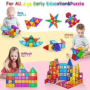 Toys for 3 4 5 6 7 8+Year Old Boys Girls Colorful Magnetic Tiles for Kids Ages 4-8 Upgrade STEM Educational Creativity Stacking Magnetic Building Blocks Set for Toddlers Child Ages 3-5 Birthday Gifts