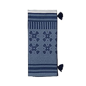 Foreside Home & Garden Blue Abstract Pattern 27 x 18 Inch Woven Cotton Kitchen Tea Towel with Hand Sewn Tassels