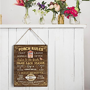 Porch Sign Gifts, Rustic Porch Rules Chat Awhile Laugh Often Wooden Signs Wood Plaque Hanging Sign Home Porch Decor 8 x 10 Inches