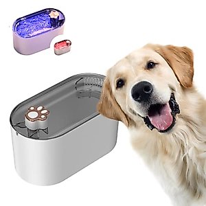 Dog Water Fountain, Whisper Quiet 101oz Cat Fountain Pet Water Fountain, Dog Drinking Bowl, Water Fountain for Cats Inside, Dog Water Dispenser with LED Light, w/ 1 Cat Waterer Filter