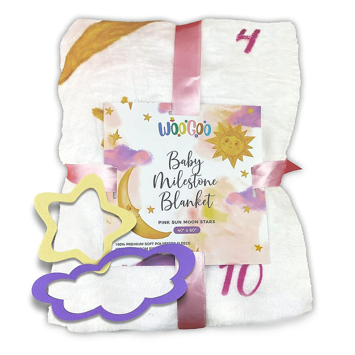 WooGoo Baby Milestone Blanket for Baby Boys and Baby Girls - Soft Premium Fleece - Baby Boy Shower Gifts - Baby Growth Chart - New Born Baby Gifts, Blanket, 40 x 60 Inches (Pink)