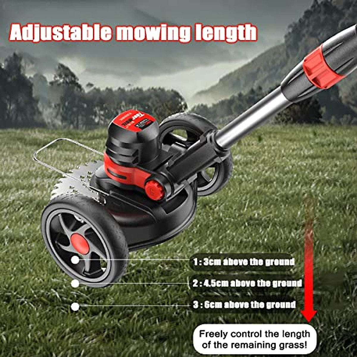 Electric Weed Wacker Battery Powered Weed Eater, 120cm-170cm Cordless String Trimmer Battery Powered Weed Wacker Lightweight Grass Cutter Machine with Battery, Charger and Wheel