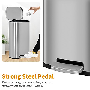 BLKMTY Trash Can Kitchen Trash Can with Lid for Office Bathroom Garbage Bin Step Trash Bin Pedal Trash Can Stainless Steel Garbage Can with Removable Inner Bucket Tall 10 Gallon/45L Rubbish Bin