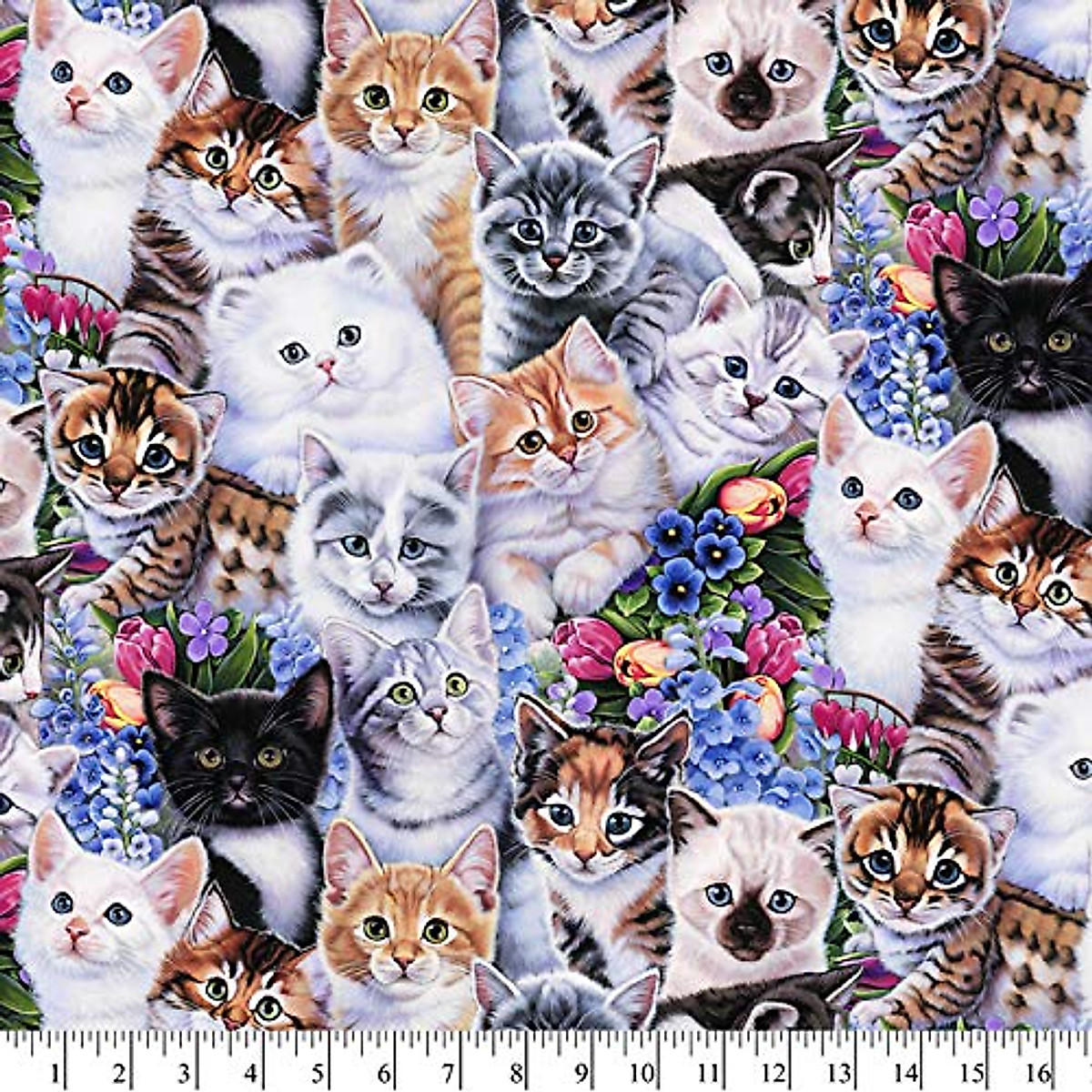 Kittens & Flowers Anti-Pill Premium Fleece Fabric by The Yard