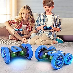 Wsiyen Toys RC Cars Remote Control Car, Double Sided 360°Rotating Stunt Car, Kids Toy with Rechargeable Battery, LEDs, 4WD, All Terrain Tires,Birthday Gifts for Boys Age 6 7 8 9-14 Year Old