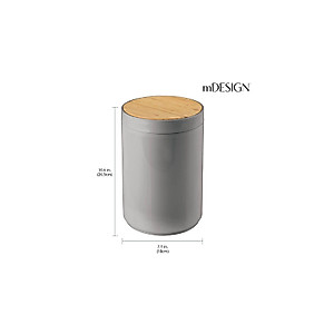 mDesign Plastic Round Trash Can Small Wastebasket - Garbage Bin Container with Swing-Close Lid - Bathroom Garbage Basket - Holds Waste, Recycling - 1.3 Gallon - Basa Collection - Gray/Natural