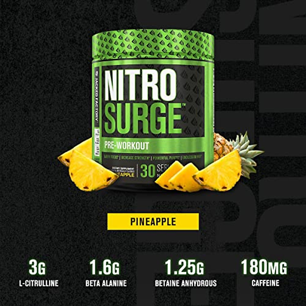 NITROSURGE Pre Workout Supplement - Endless Energy, Instant Strength Gains, Clear Focus, Intense Pumps - Nitric Oxide Booster & Powerful Preworkout Energy Powder - 30 Servings, Pineapple