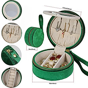 TOPLDILB Plush Velvet Travel Jewelry Box - Mini Jewelry Travel Case with Mirror Portable Small Jewelry Organizer Gift for Christmas Mother's Day Thanksgiving Anniversary Birthday - Emerald