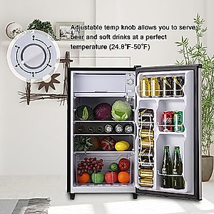 WANAI Mini Refrigerator 3.2 Cu.Ft Single Door Fridge With Freezer with 5 TEMP Modes Adjustable Control for Home Kitchen Apartment Dorm Office, Silver