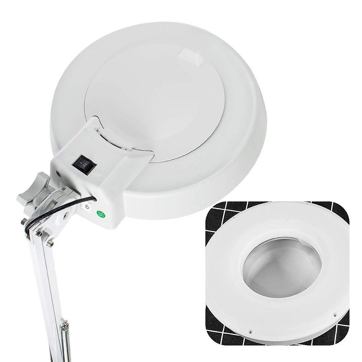 10X Desk Table Clamp Mount Magnifier, Carejoy LED Lamp Light Magnifying Glass Lens Diopter for Workbench, Drafting, Work Light (White Glass)