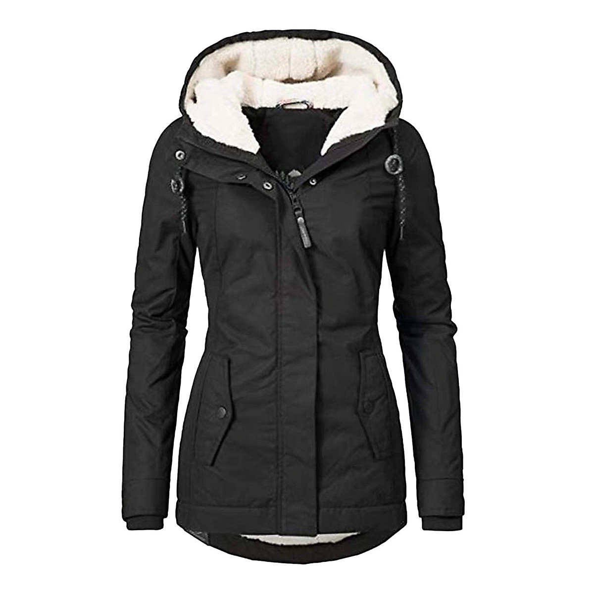 Aniywn Fleece-Lined Rain Jacket for Women Waterproof Windproof Snow Ski Hooded Jacket Winter Outdoor Windbreaker Coat