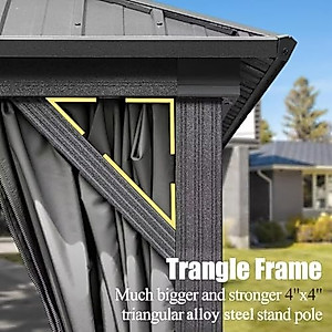 Domi 12’ X 12’ Hardtop Gazebo Canopy with Netting & Curtains, Outdoor Aluminum Gazebo with Galvanized Steel Double Roof for Patio Lawn and Garden, Gray