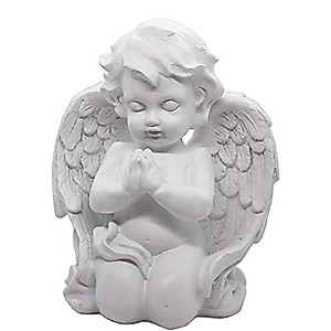 Kneeling Praying Cherub Angel Statue Figurine Indoor Outdoor Home Garden Guardian Decorative Church Boy Girl Baptism Wings Angel Statue Sculpture Memorial Statue, White, 6.25" x 5"