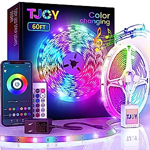 60ft Bluetooth LED Strip Lights,SMD 5050 Music Sync LED Lights Strip,RGB Color Changing LED Lights with Remote,Smart Phone APP Control,LED Lights for Bedroom,Ceiling,Room DIY(APP+Remote +Mic/60ftx1)