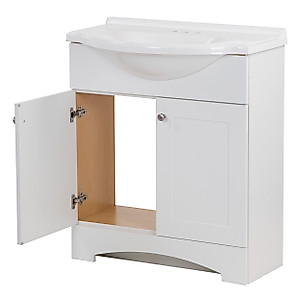 Spring Mill Cabinets Zarna 31 Inch Bathroom Vanity with White Drop-in Single Sink Top, 2-Door Cabinet, 31" W x 18.78" D x 36.63" H, White
