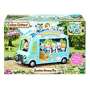 Calico Critters Sunshine Nursery Bus for Dolls, Toy Vehicle seats up to 12 collectible figures , Blue