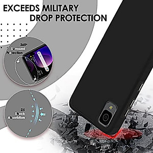 TJS for Alcatel TCL 30 Z T602DL Case, TCL 30 LE Case, with Tempered Glass Screen Protector, Dual Layer Hybrid Shockproof Drop Protection Impact Phone Case Cover for TCL 30Z / TCL 30LE (Black)