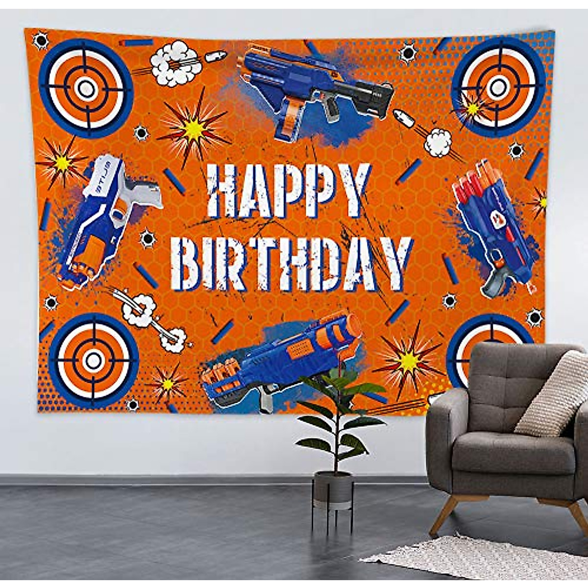 Maijoeyy 7x5ft Dart War Nerf Happy Birthday Backdrop Nerf Party Supplies Nerf Party Decorations Banner