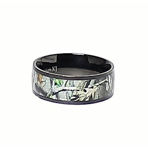 Women`s Black Titanium Camo and Stainless Steel Princess Engagement Wedding Rings Set (Size Women 7)